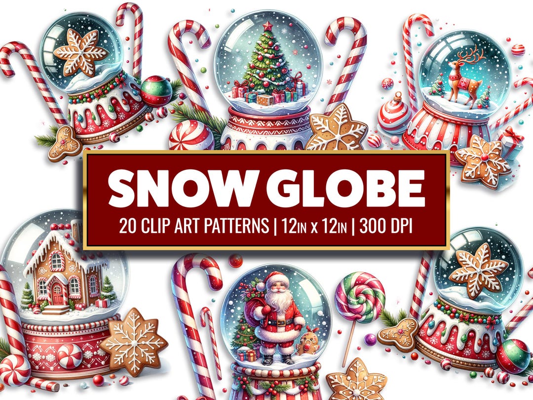 Christmas Snow Globe Clipart: Winter Holiday Graphics (digital Paper ...