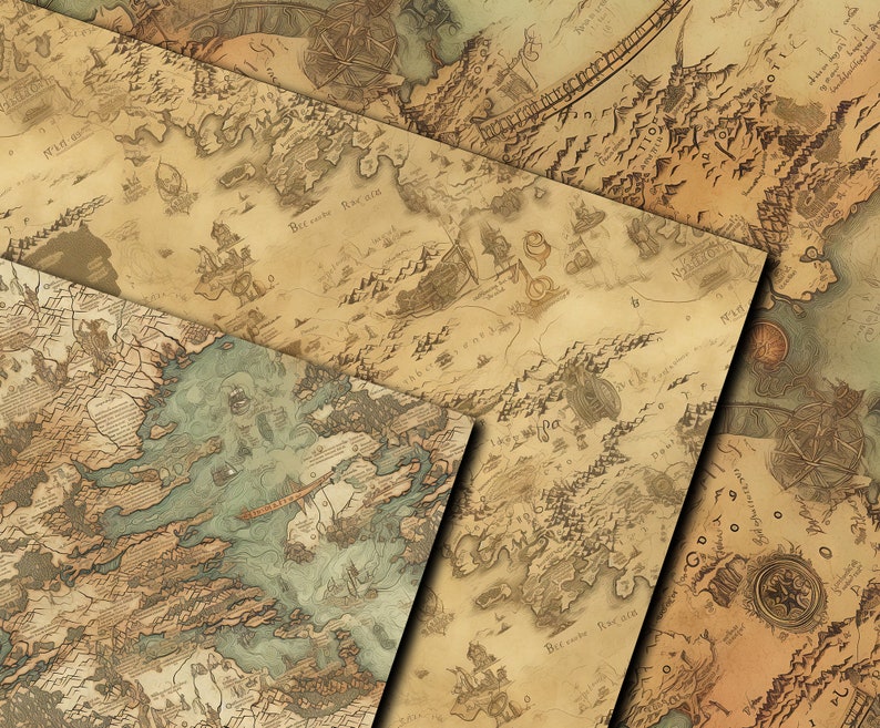 Fantasy Maps Digital Paper, Vintage Maps, World Map Scrapbook Paper ...