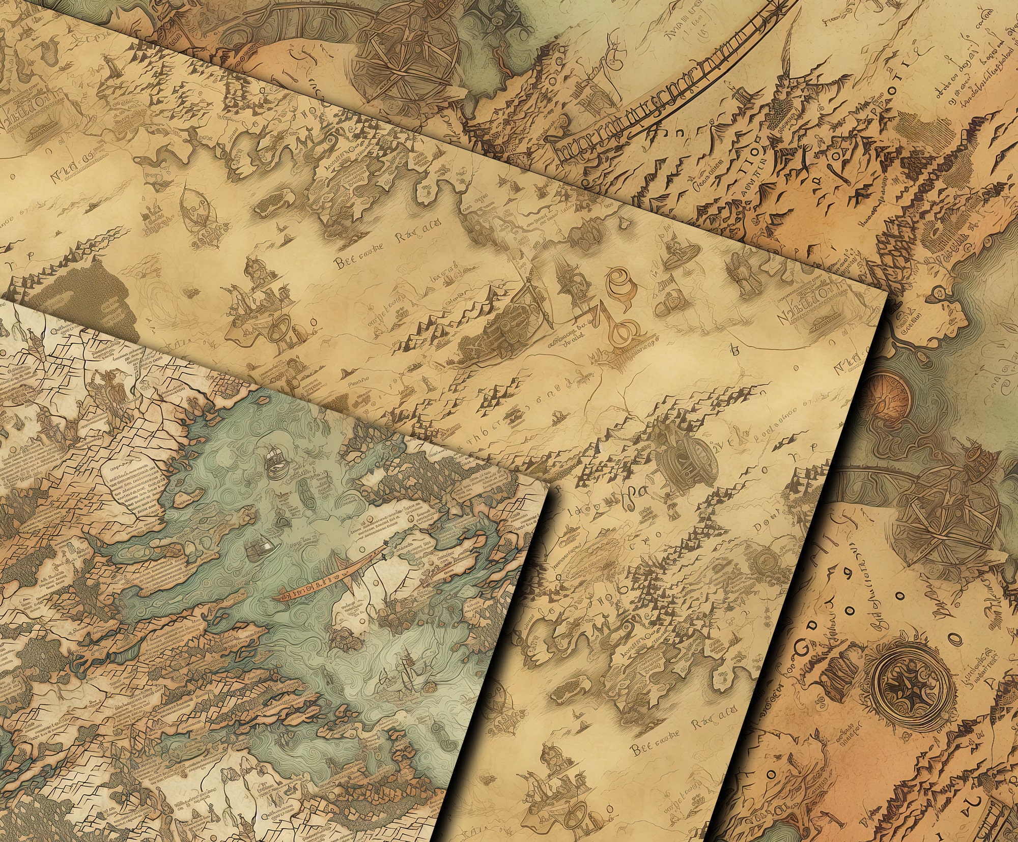 Fantasy Maps Digital Paper, Vintage Maps, World Map Scrapbook Paper ...