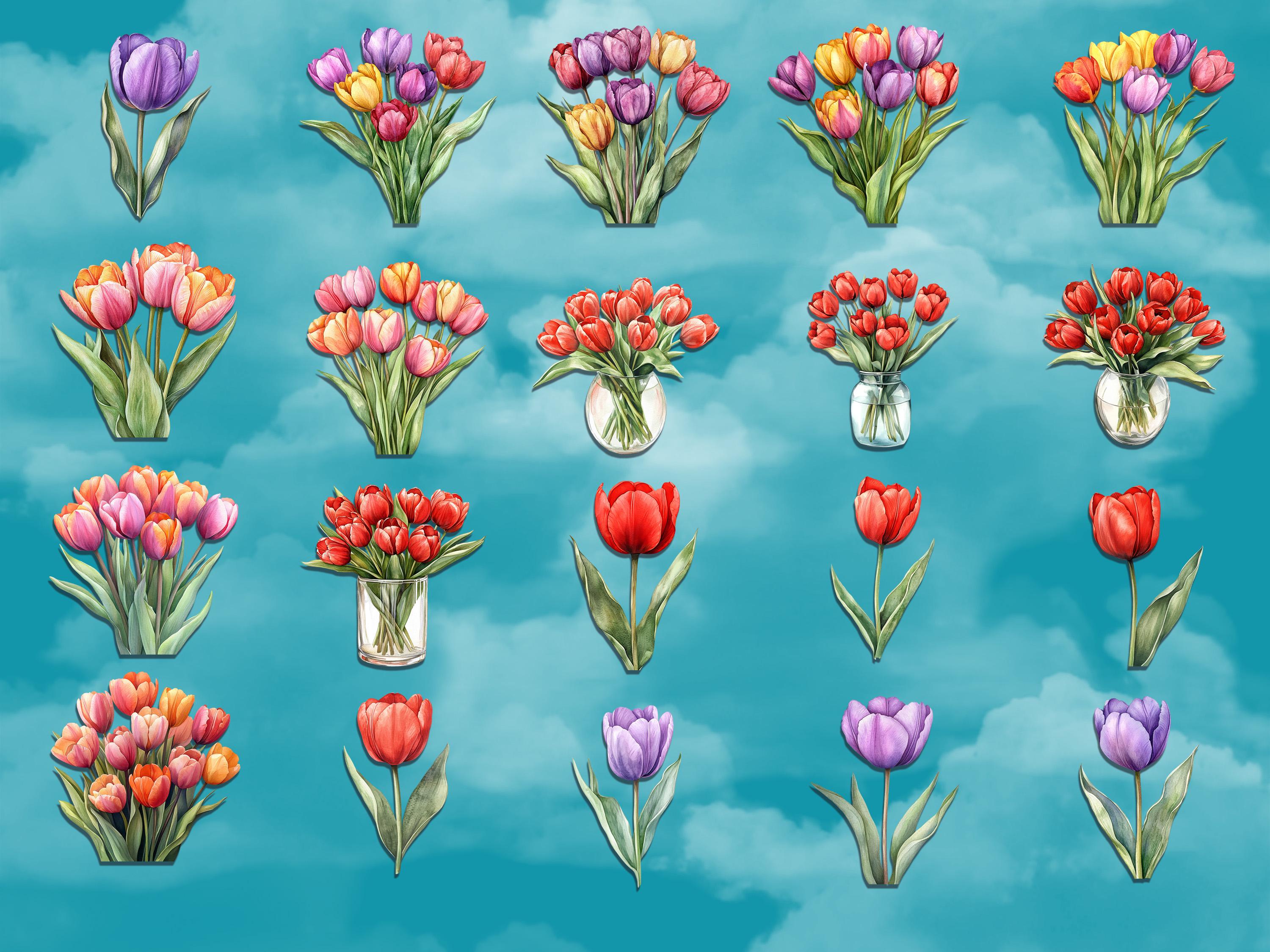 Tulip Clip Art Flower Garden Digital Paper Floral Vase Printable Paper ...