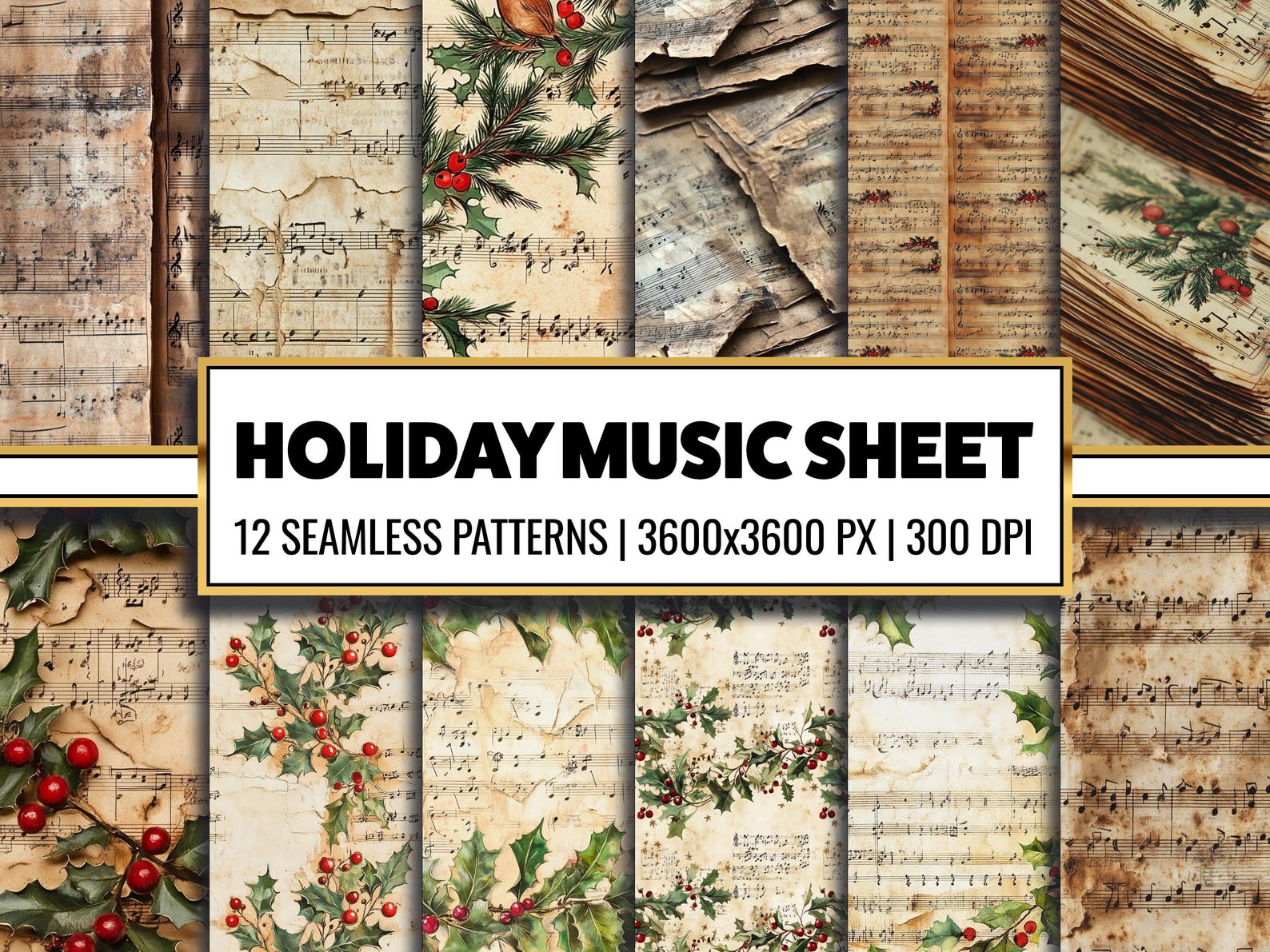 Christmas Music Script Digital Paper Music Sheet Seamless Pattern ...