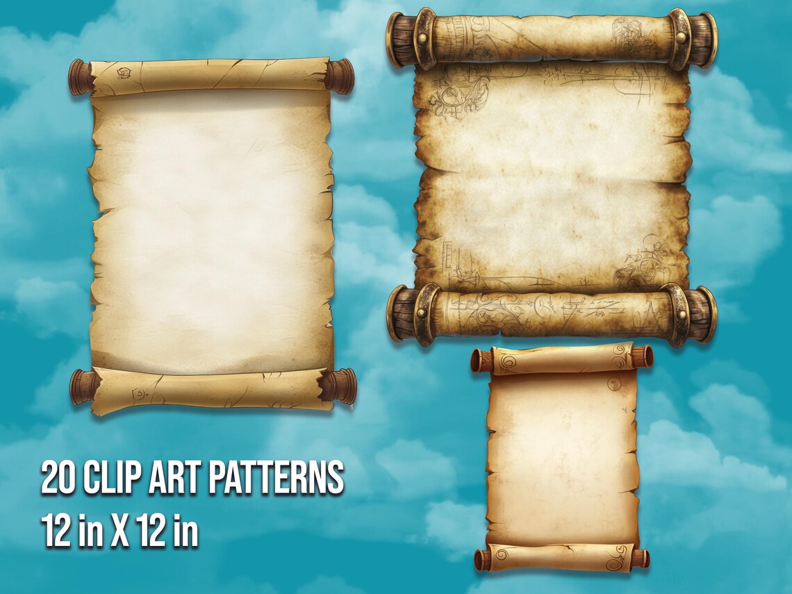 Medieval Scroll Clip Art Scroll Digital Paper Vintage Scroll Printable ...