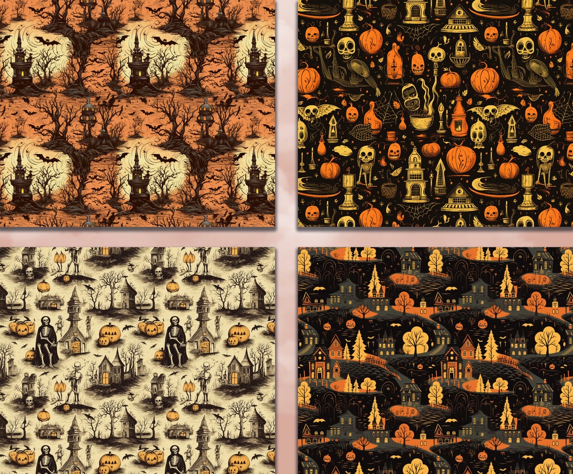 Retro Halloween Digital Paper Retro October Pattern Cute Halloween ...