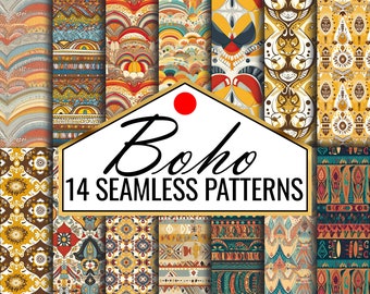 10 Boho Seamless Digital Papers, Boho Scrapbook Paper, Boho Backgrounds ...