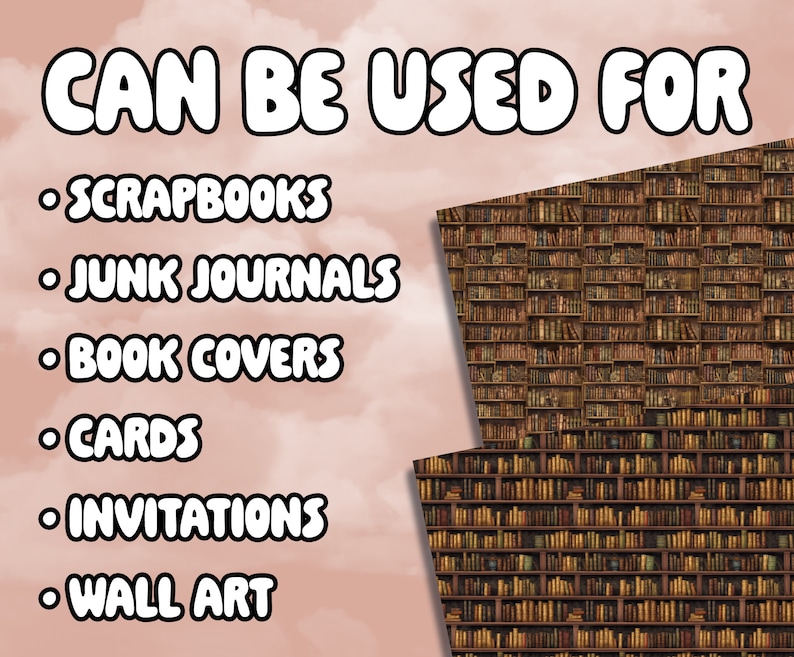 Bookcase Digital Paper Pack Library Background Bookshelf Seamless ...