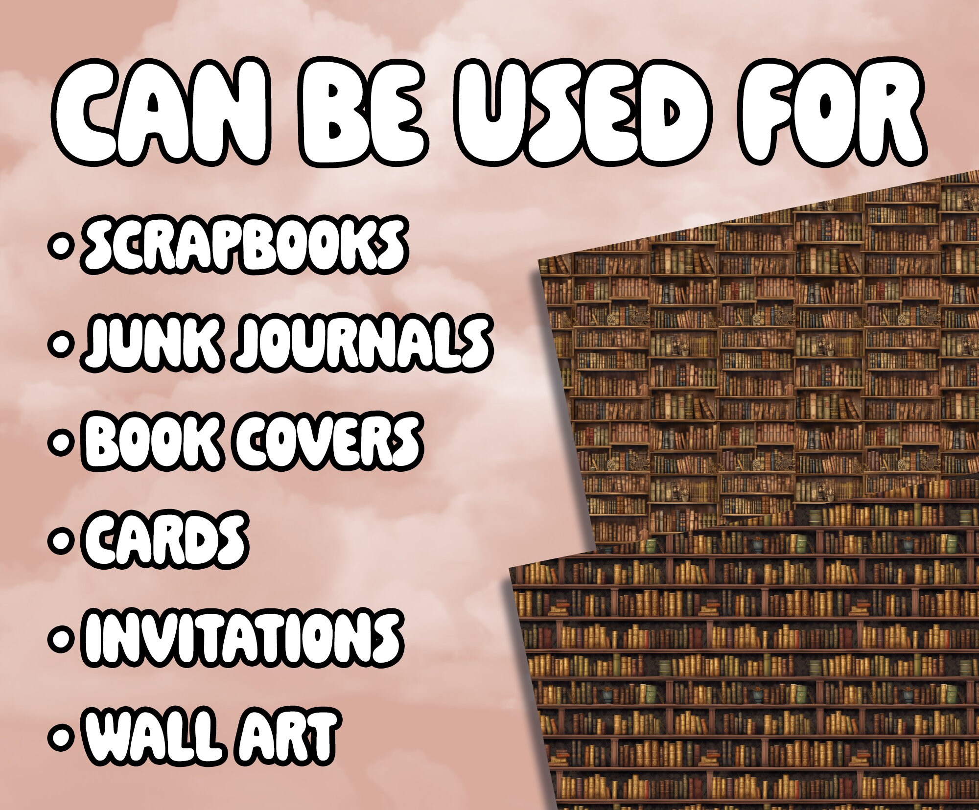 Bookcase Digital Paper Pack Library Background Bookshelf Seamless ...