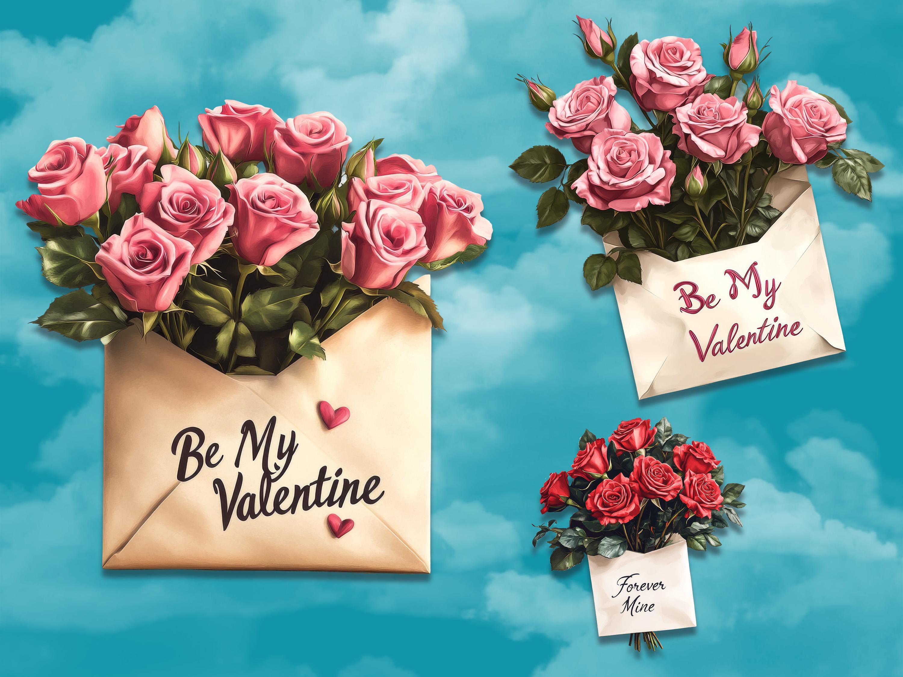 Valentine's Day Envelope Clipart Love Letter Digital Paper Rose Letter ...