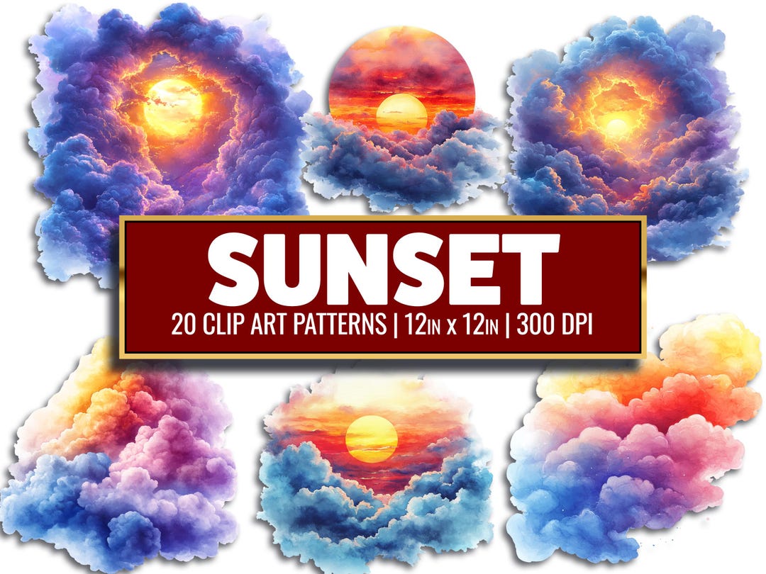 Magical Sunset Clip Art Enchanting Clouds Digital Paper Springtime Sky ...