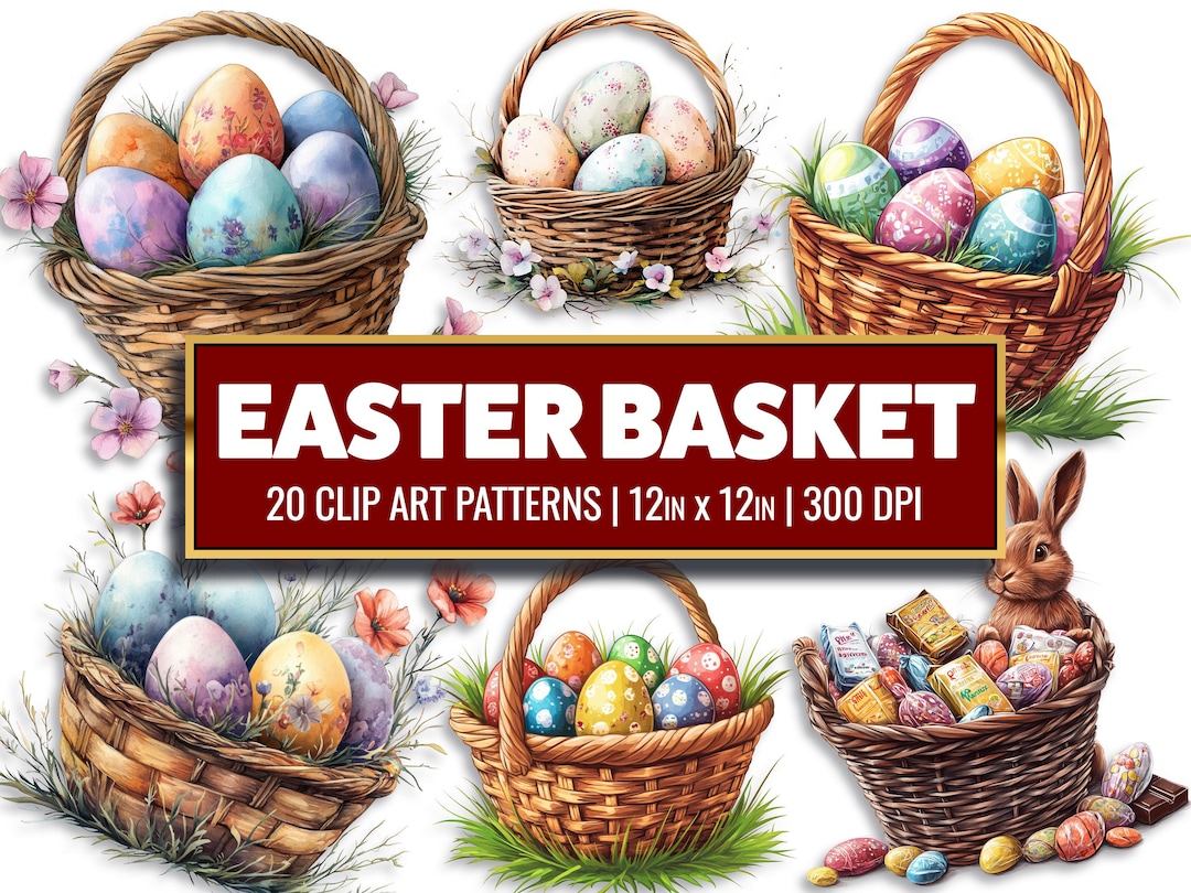 Easter Basket Clipart Watercolor Easter Eggs Digital Paper Spring Clip ...