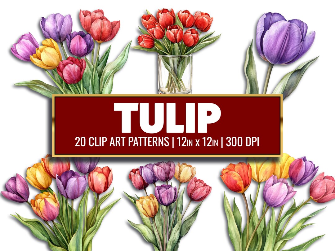 Tulip Clip Art Flower Garden Digital Paper Floral Vase Printable Paper ...