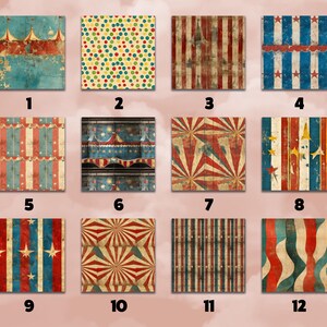 Vintage Circus Digital Paper: Seamless Carnival Patterns (PNG, 12x12in ...