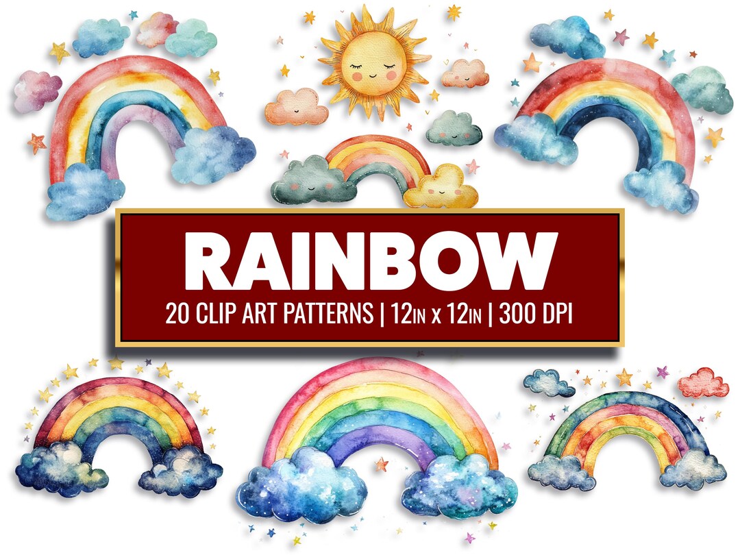 Rainbow Clip Art Watercolor Digital Paper Nursery Art Scrapbook Junk ...