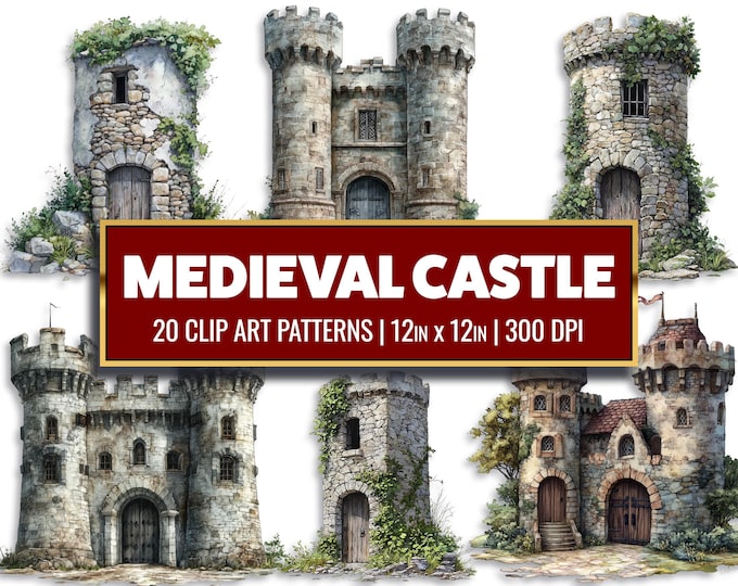 15 Castle Clipart Bundle Watercolor Old Castle Clipart High Quality ...