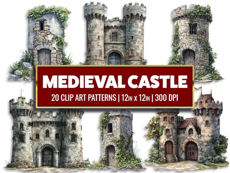 Medieval Castle Clipart Castlecore Digital Paper Watercolor Castle ...