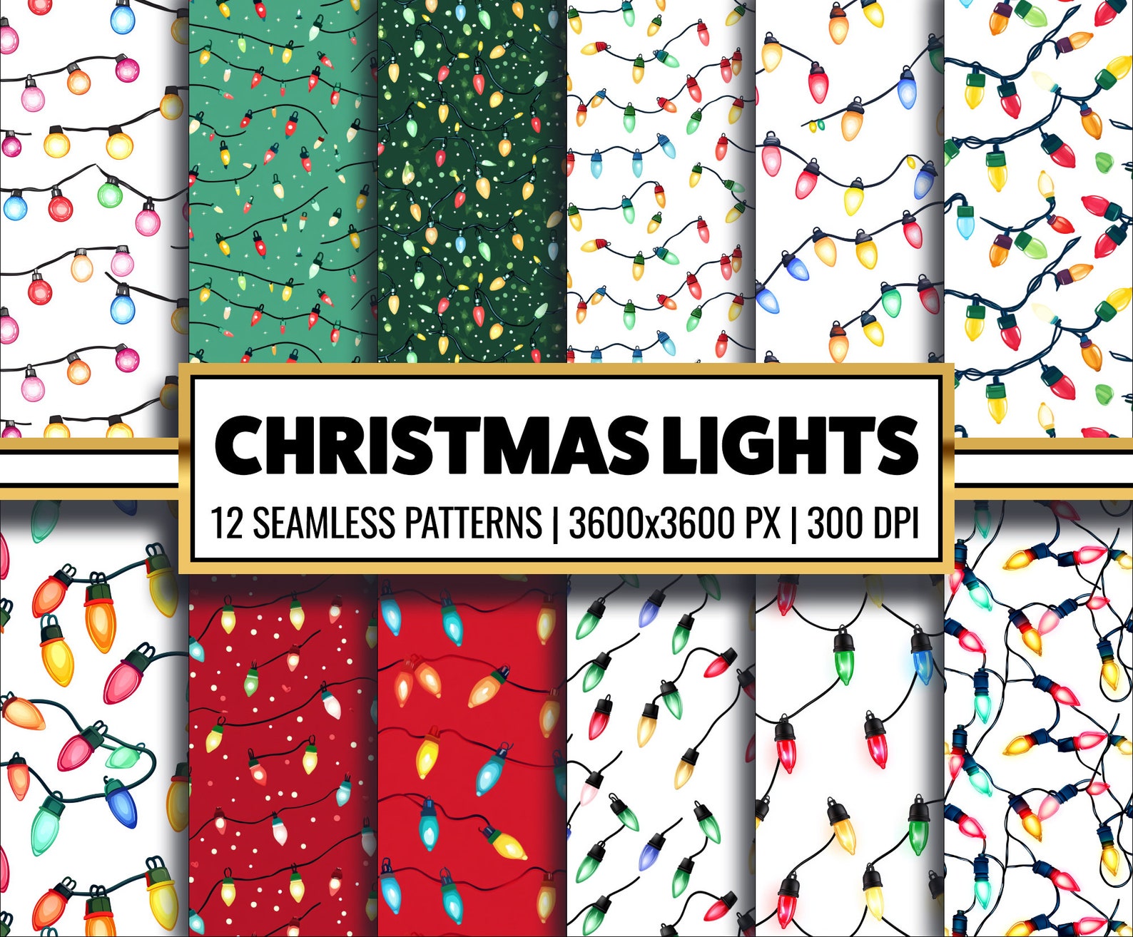 Christmas Lights Digital Paper: Seamless Xmas Light Patterns (digital ...