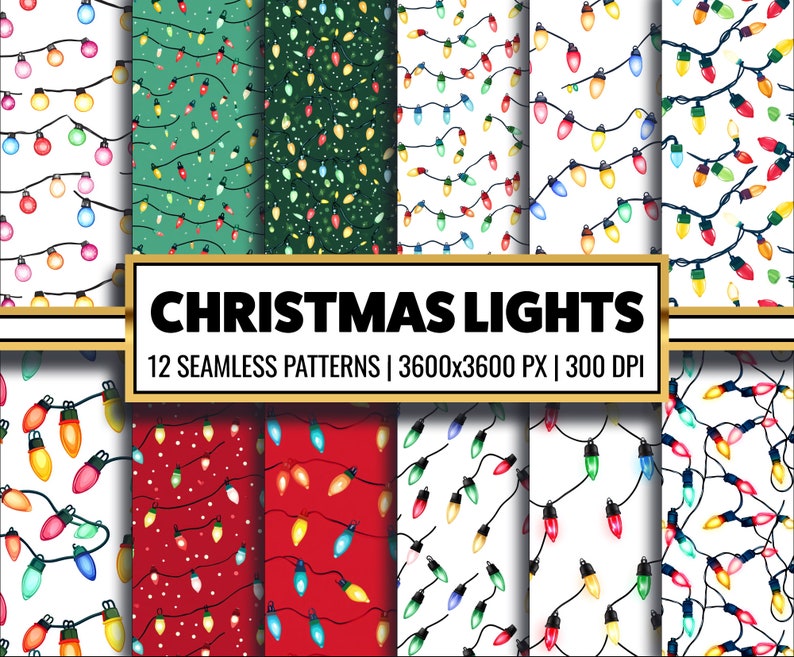 Drawn Christmas Lights Digital Paper Christmas Light Seamless Pattern ...