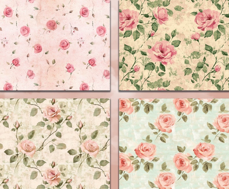 Shabby Rose Digital Paper Texture Vintage Rustic Flower Background for ...