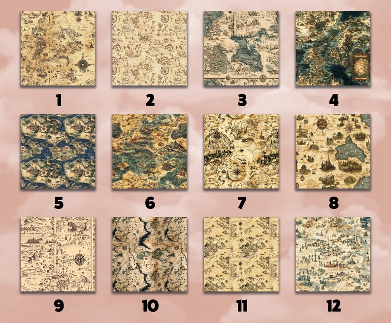 Vintage Fantasy Map Digital Paper Antique Map Seamless Pattern World ...