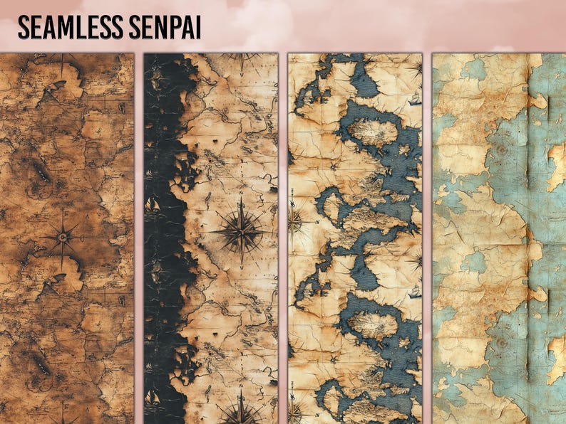 Nautical Map Digital Paper Vintage Map Seamless Pattern World Map Junk ...