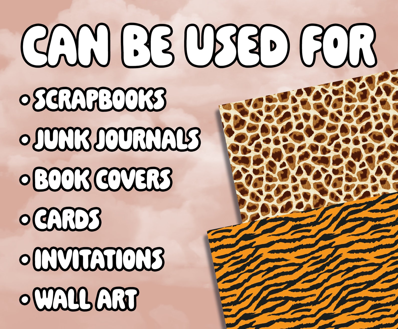 Animal Print Digital Paper Safari Seamless Pattern Including Tigers ...