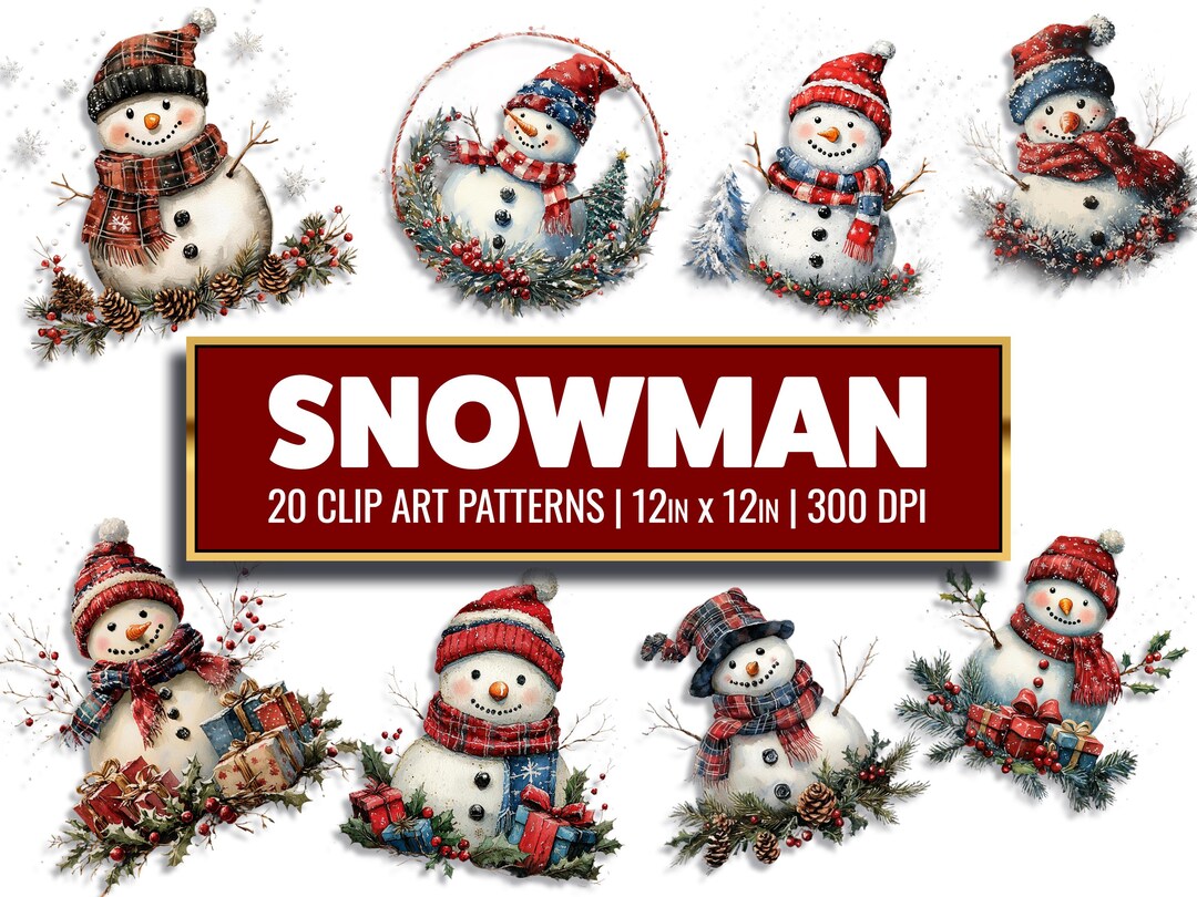 Snowman Christmas Clip Art: Holiday Digital Paper (PNG) - Etsy