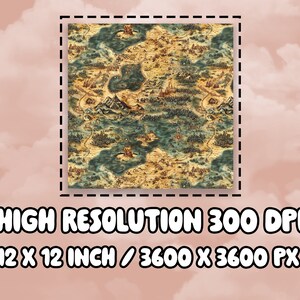 Vintage Fantasy Map Digital Paper Antique Map Seamless Pattern World ...