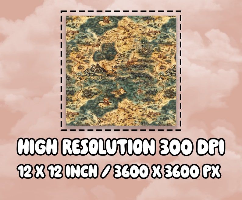 Vintage Fantasy Map Digital Paper Antique Map Seamless Pattern World ...