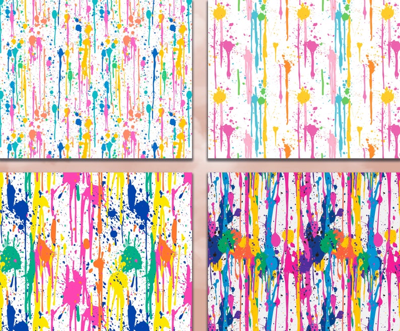 Neon Paint Splatter Digital Paper Paint Splash Seamless Pattern Neon ...