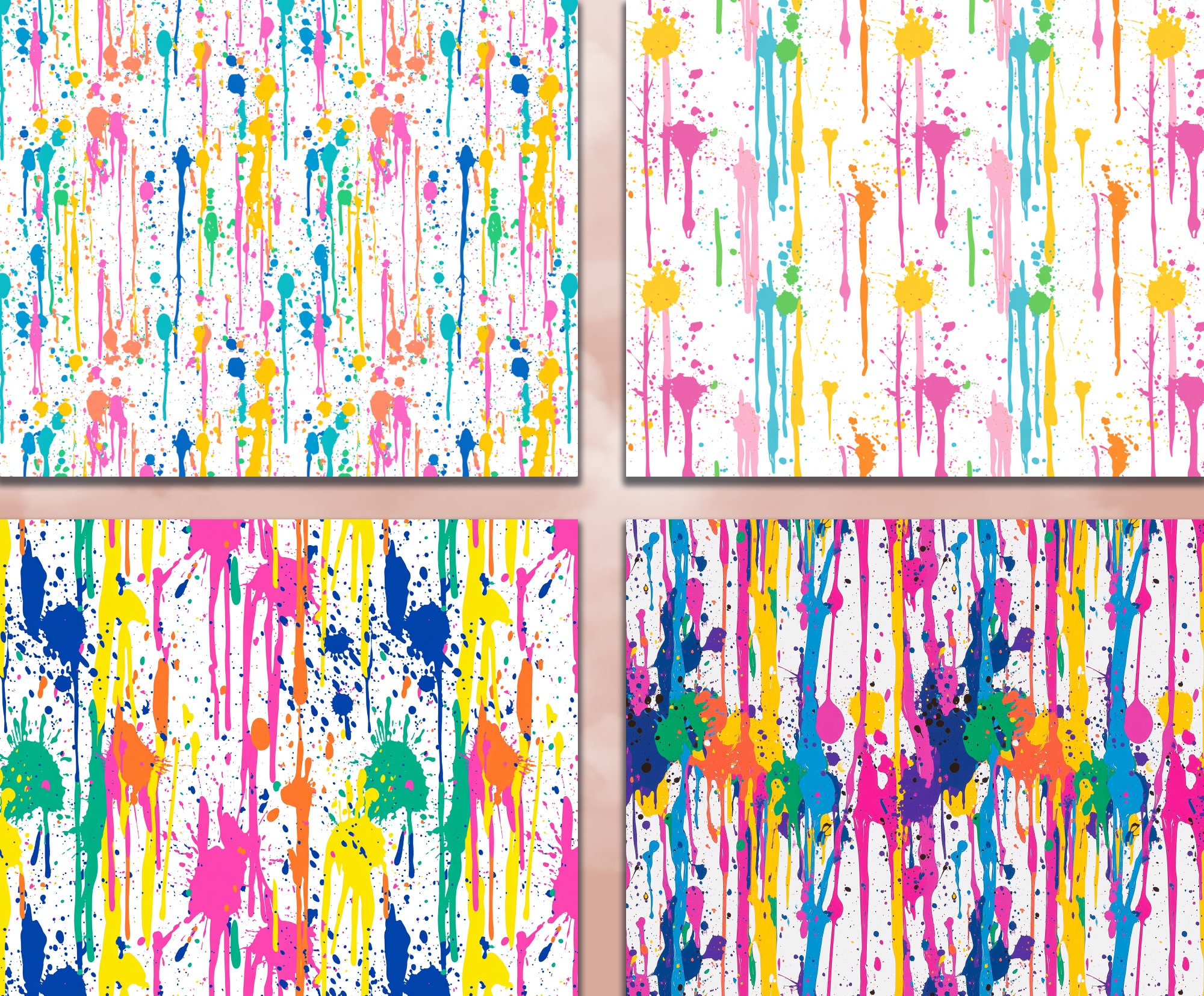 Neon Paint Splatter Digital Paper: Seamless Colorful Patterns (PNG) - Etsy