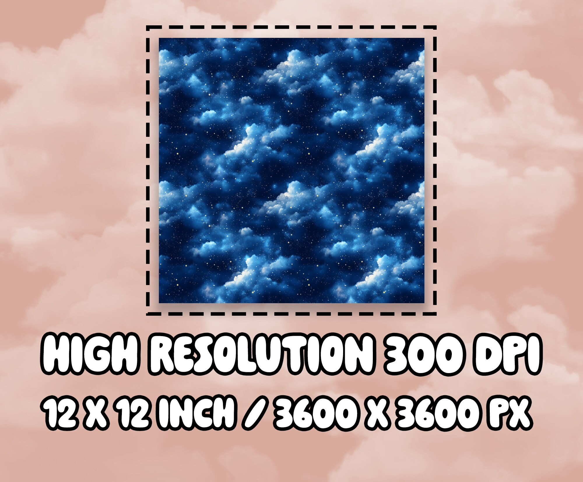 Cloudy Night Digital Paper Starry Night Seamless Pattern Watercolor ...