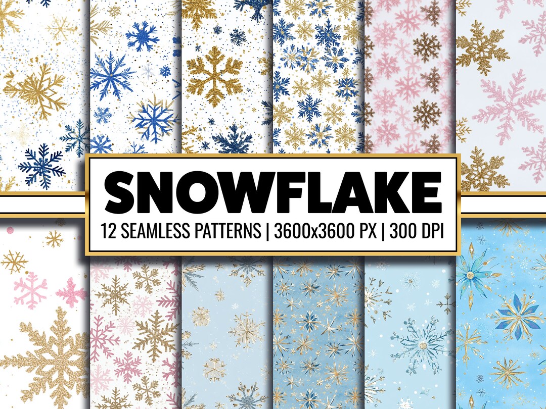 Snowflake Digital Paper Golden Snowflake Seamless Pattern Snowy Glitter ...