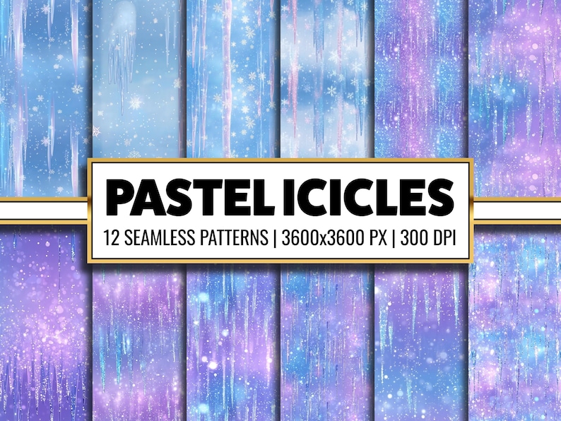 Pastel Icicles Digital Paper: Winter Snowflake Seamless Pattern (PNG ...