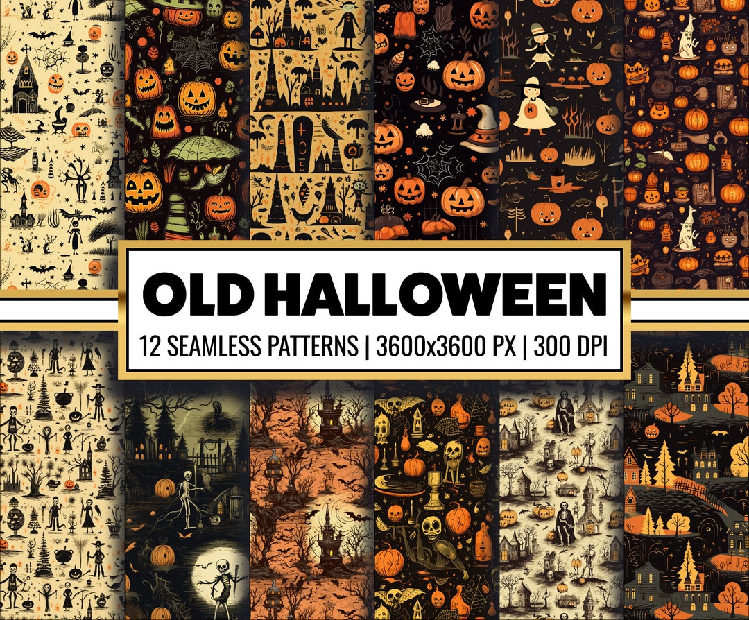 Retro Halloween Digital Paper Retro October Pattern Cute Halloween ...