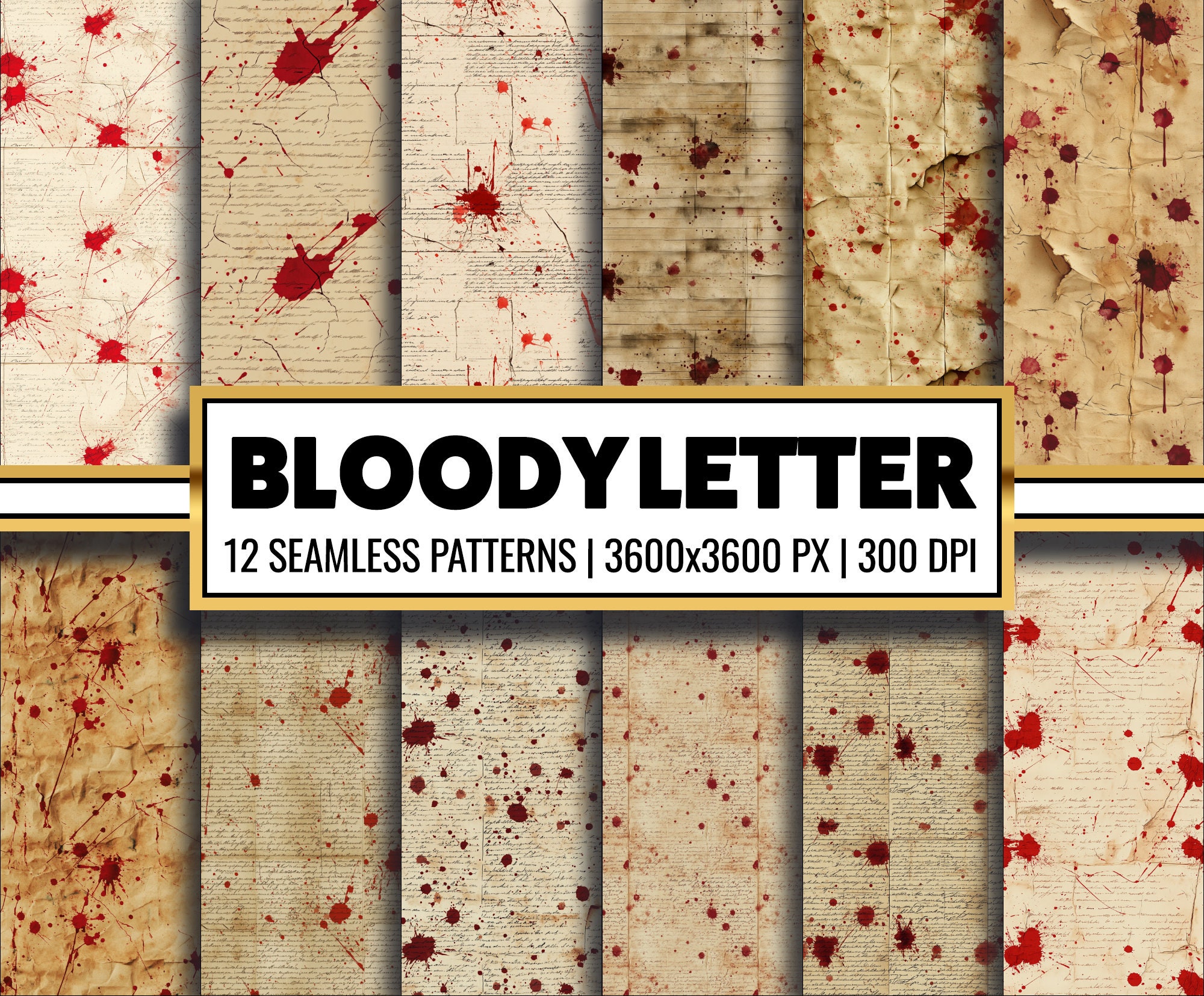 Blood Spattered Letter Digital Paper Blood Drip Ephemera Grunge Letter ...