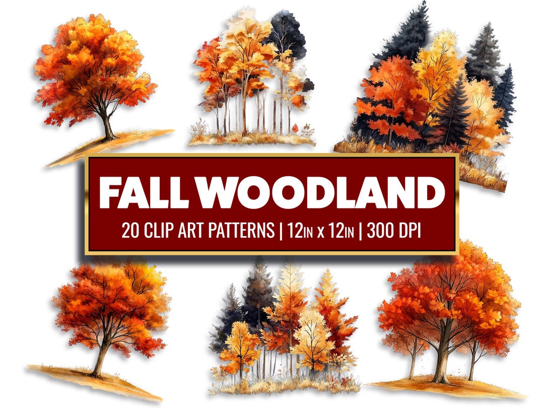 Fall Woodland Watercolor Clipart: Autumn Landscape PNG (digital Paper ...