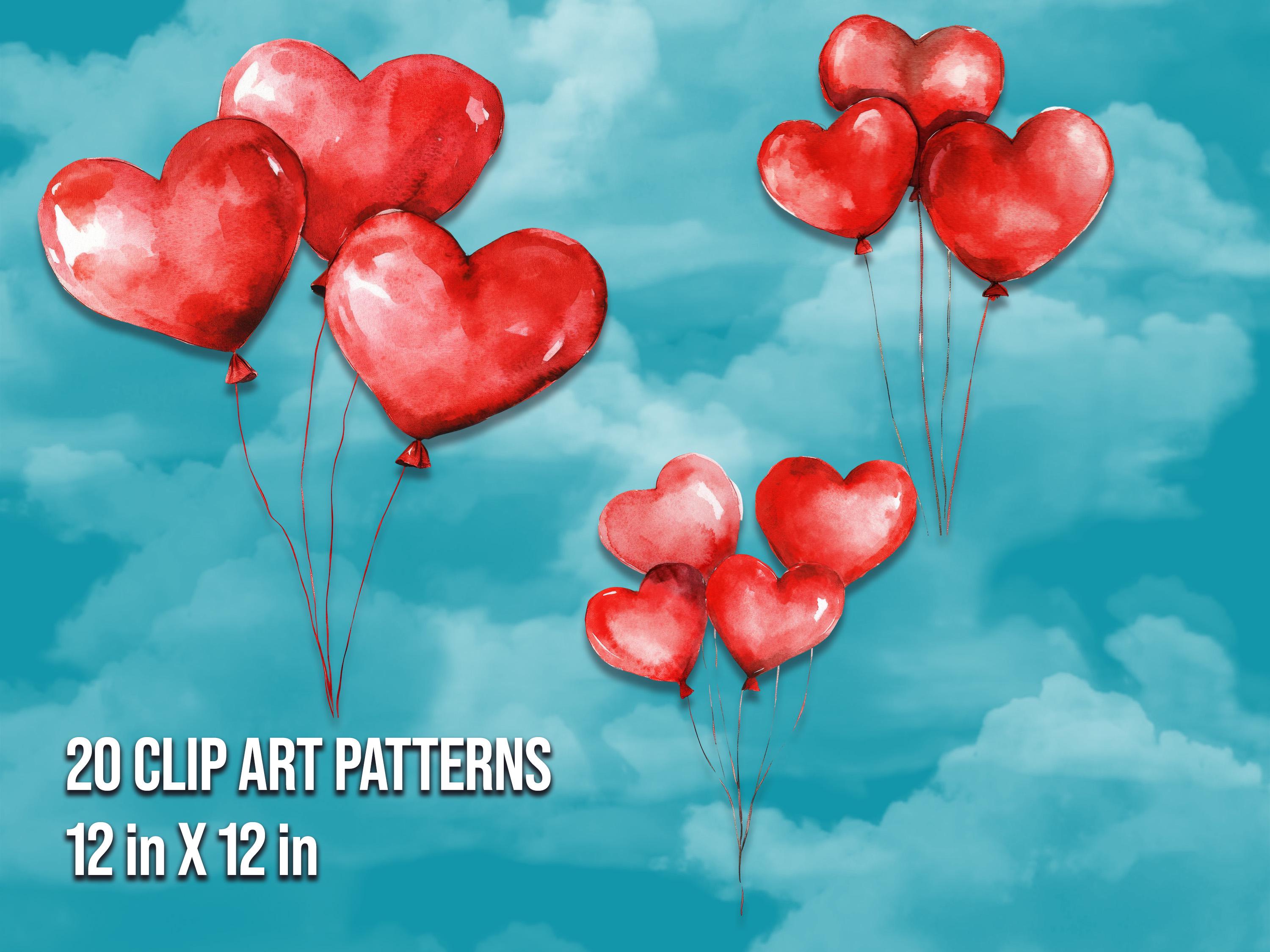 Heart Balloon Clip Art Valentin Balloon Printable PNG Watercolor Heart ...
