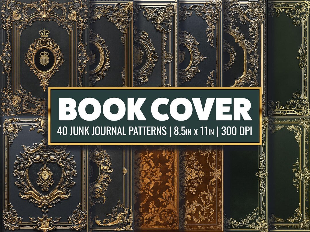 Gold Book Cover Digital Paper: 40 Ornate Gilded Backgrounds (8.5x11 ...