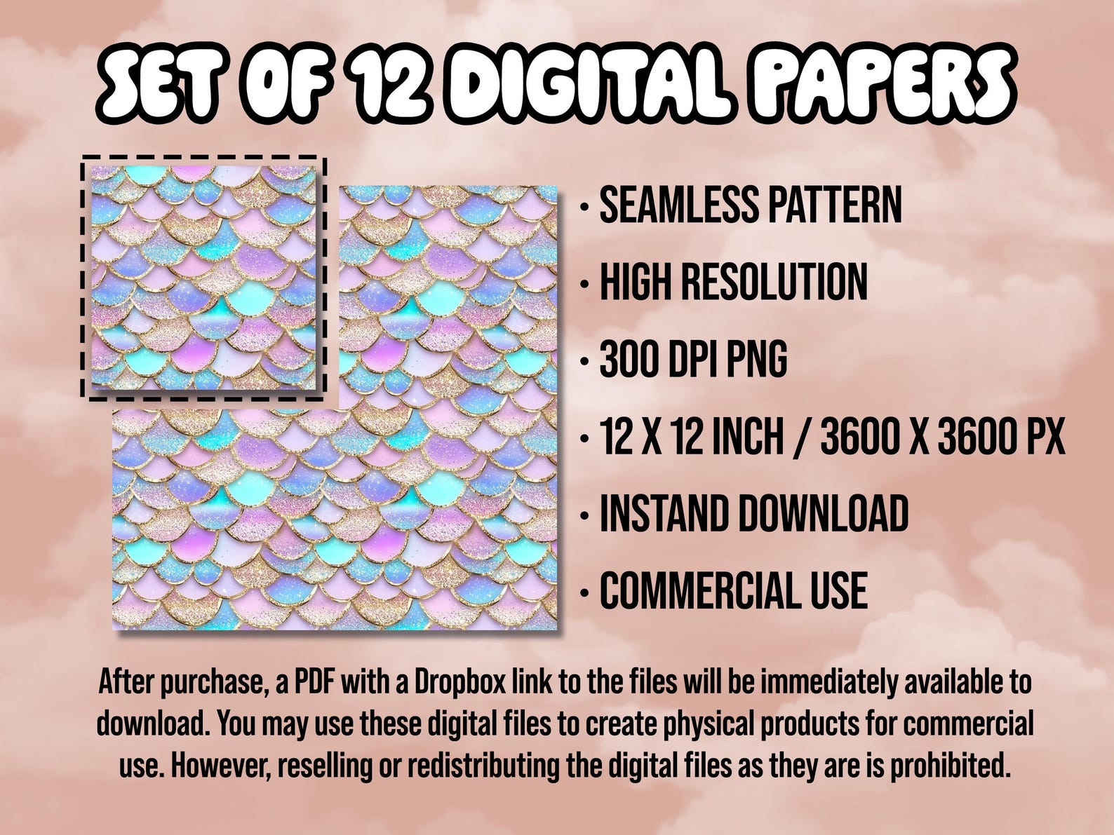 Mermaid Scales Digital Paper Mermaid Seamless Pattern Pastel Summer ...