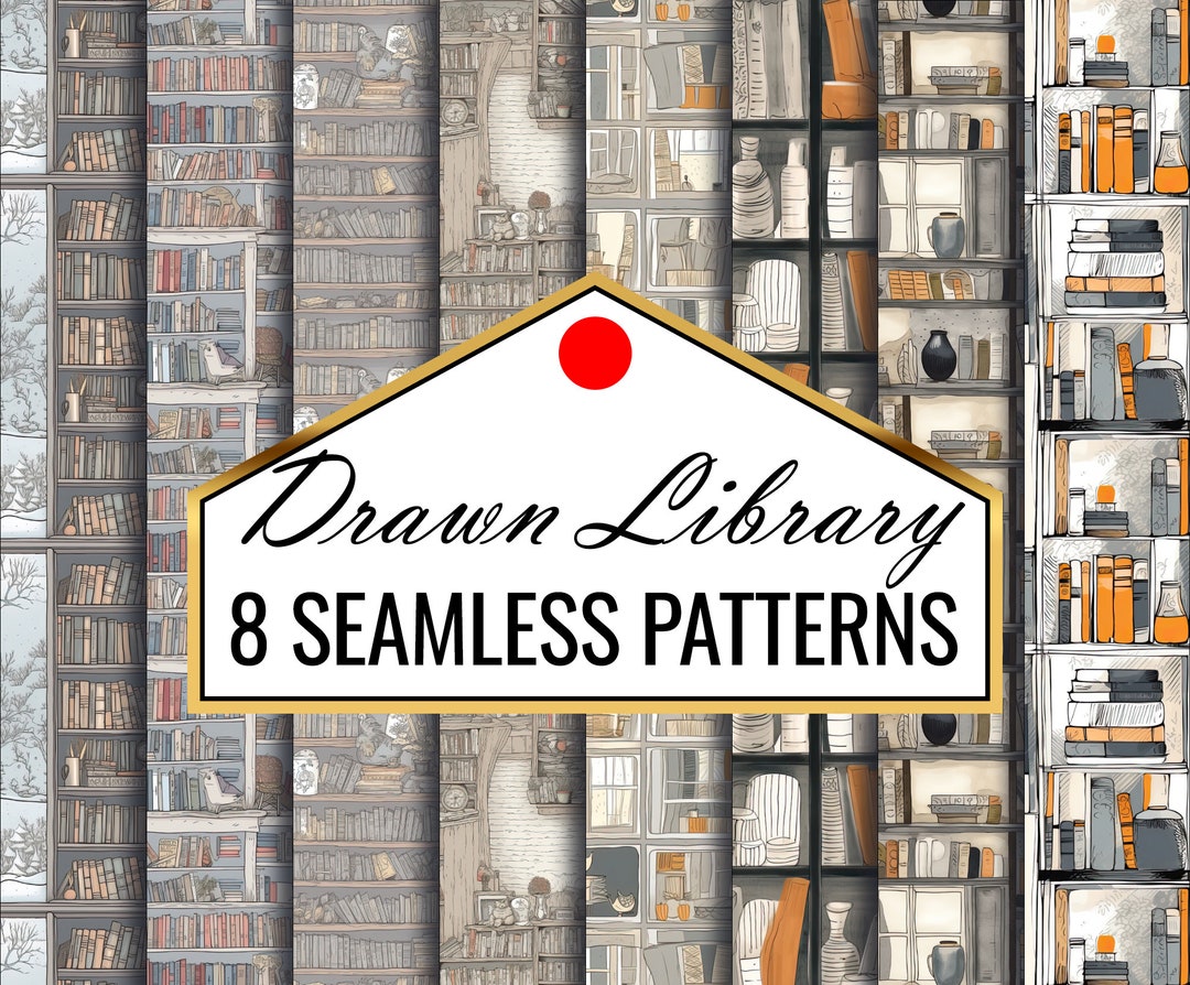 Hand Drawn Library Books Seamless Pattern, Vintage Books Digital Paper ...
