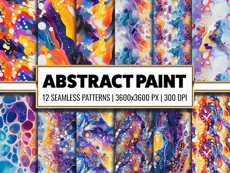 Abstract Paint Digital Paper: Rainbow Brush Stroke Seamless Patterns ...