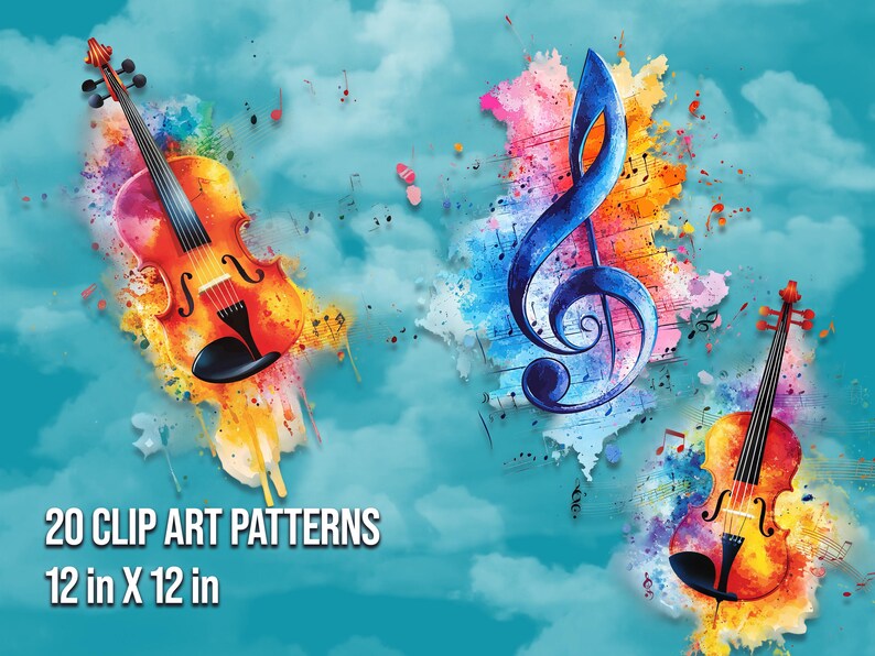 Whimsical Music Note Clipart Colorful Watercolor Digital Papercraft ...