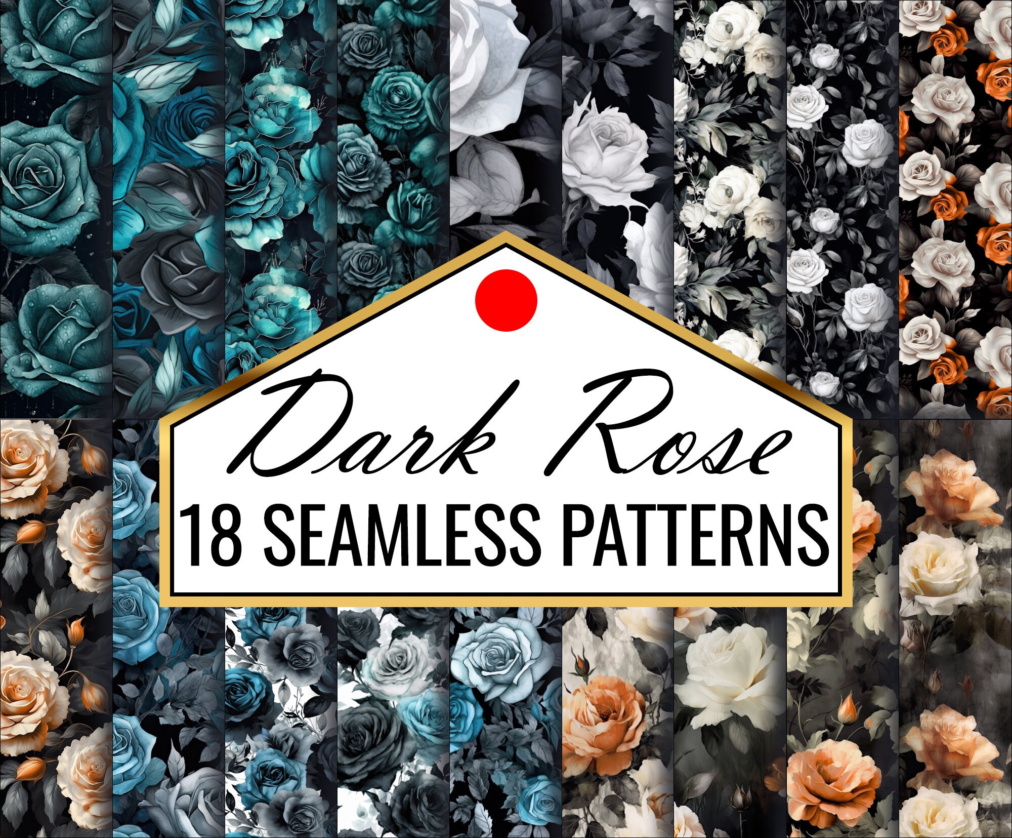 Dark Black Roses Digital Paper Pack Set of 18 High-quality JPEG Files ...