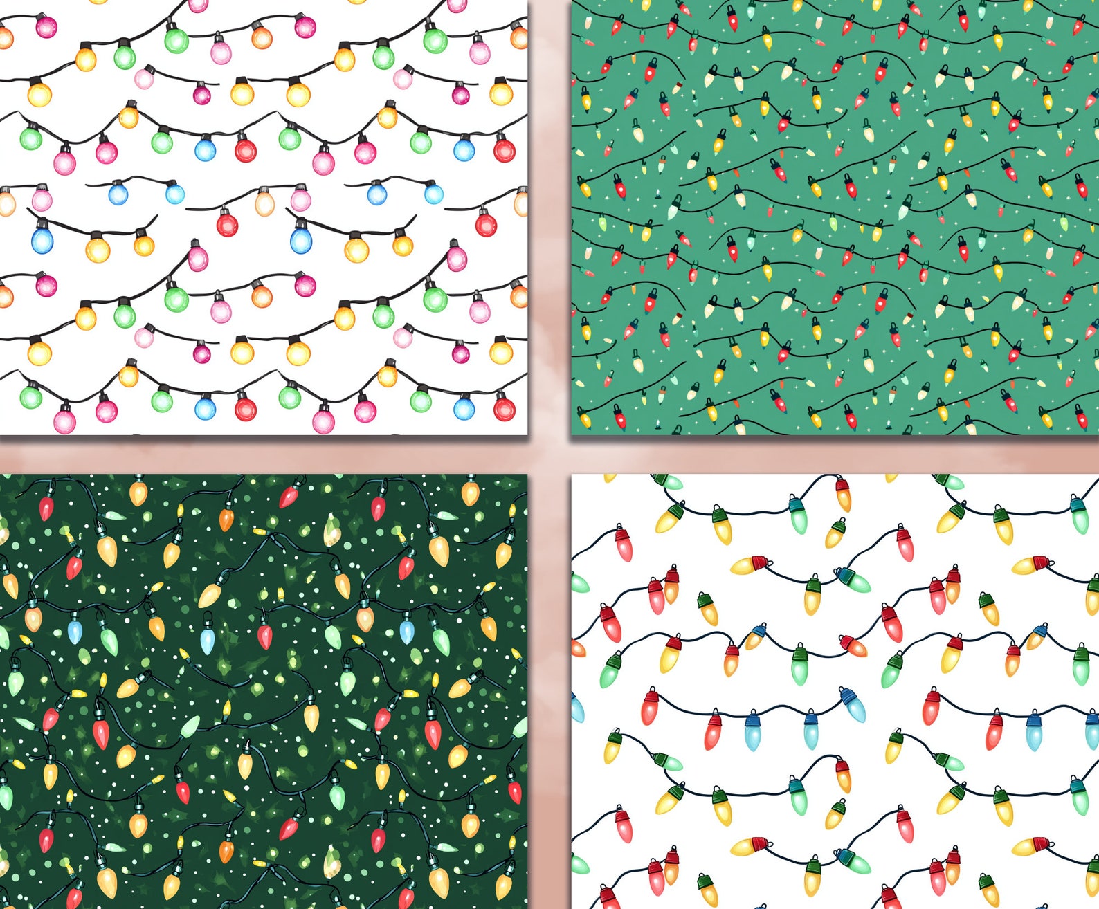 Drawn Christmas Lights Digital Paper Christmas Light Seamless Pattern ...