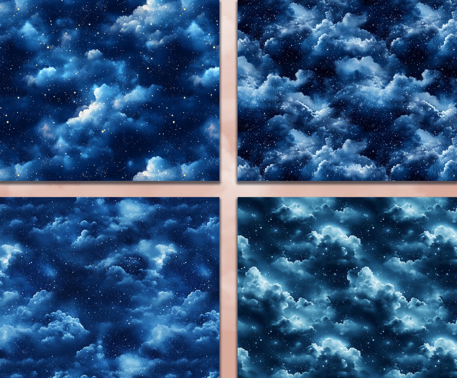 Cloudy Night Digital Paper Starry Night Seamless Pattern Watercolor ...
