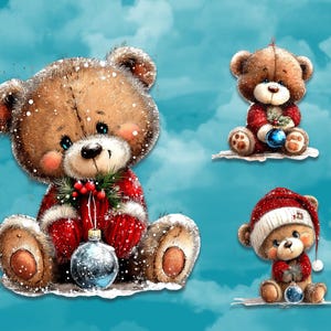 Christmas Teddy Bear Clipart: Watercolor PNG Paper Craft (digital ...