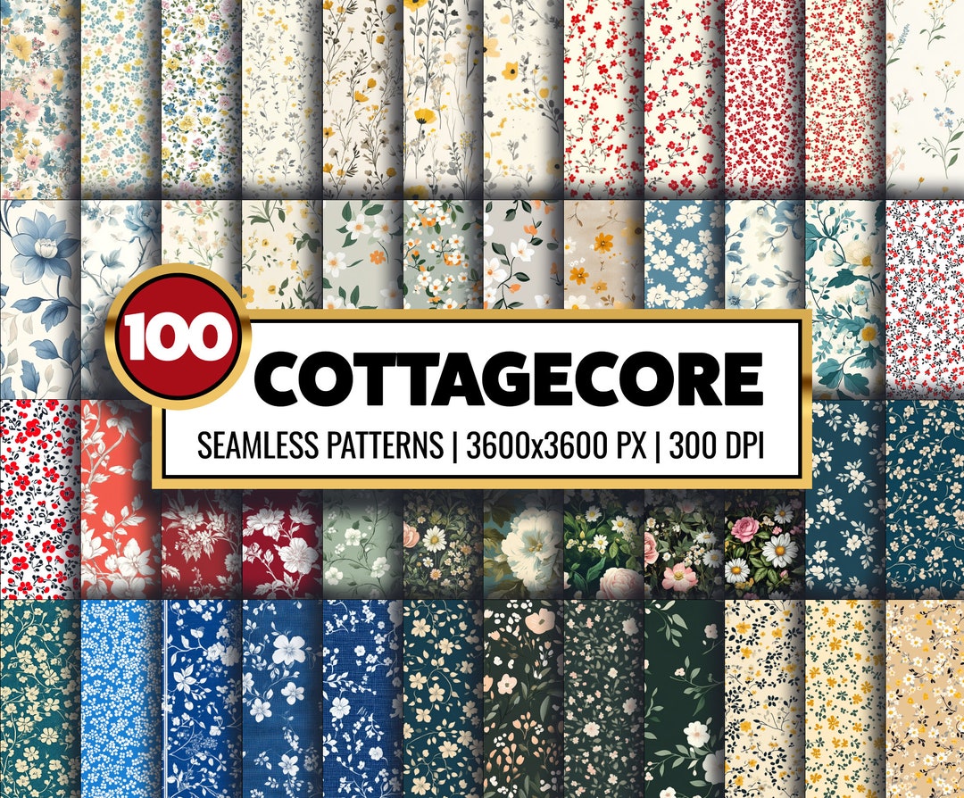Cottagecore Floral Digital Paper: 100 Seamless Patterns (digital ...