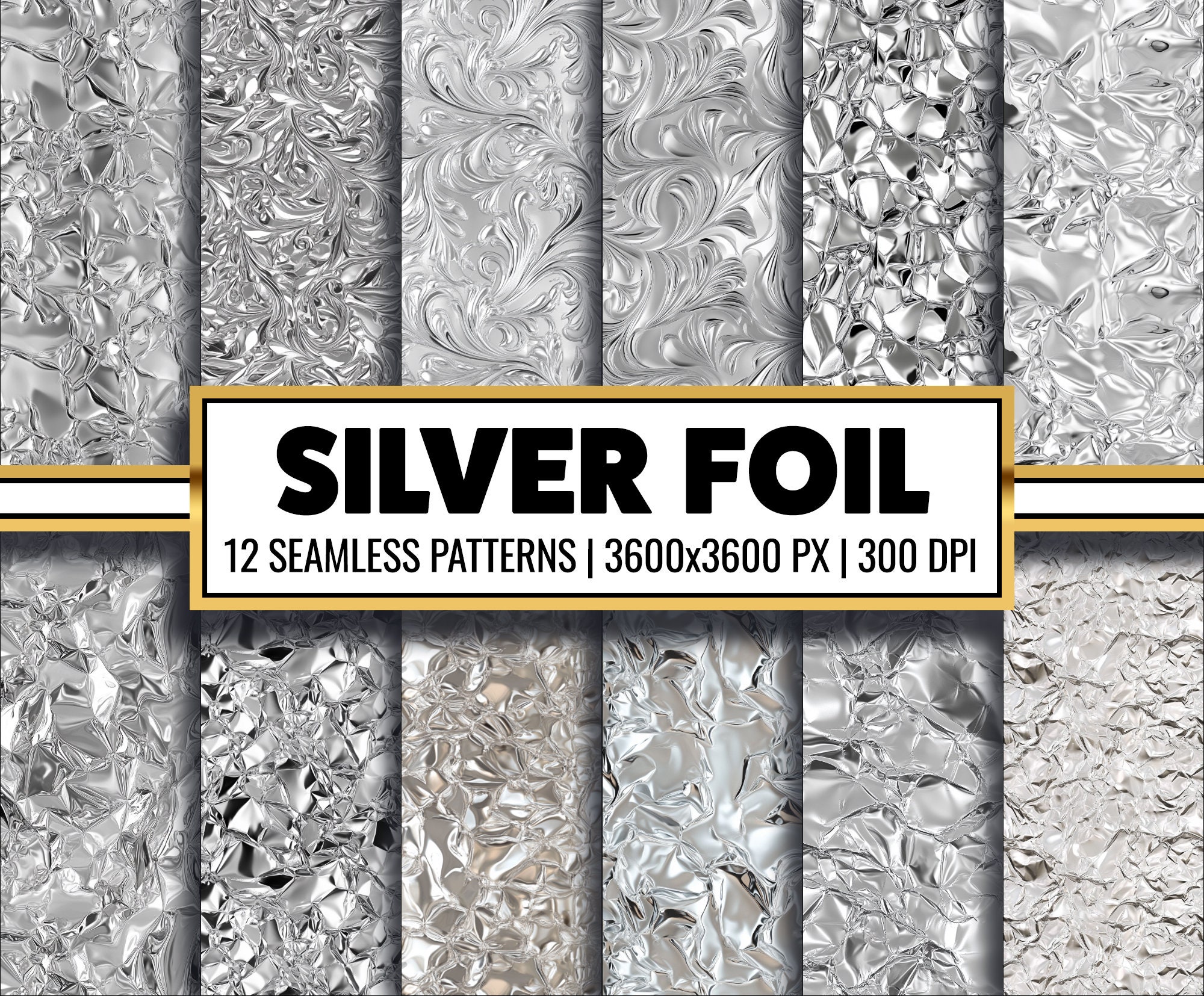 Silver Foil Digital Paper: 12 Seamless Patterns (digital Download) - Etsy
