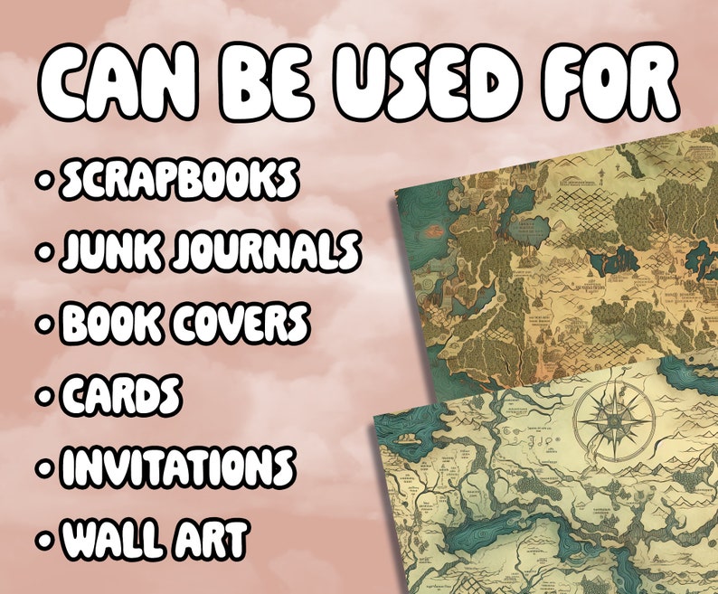 Fantasy Maps Digital Paper, Vintage Maps, World Map Scrapbook Paper ...