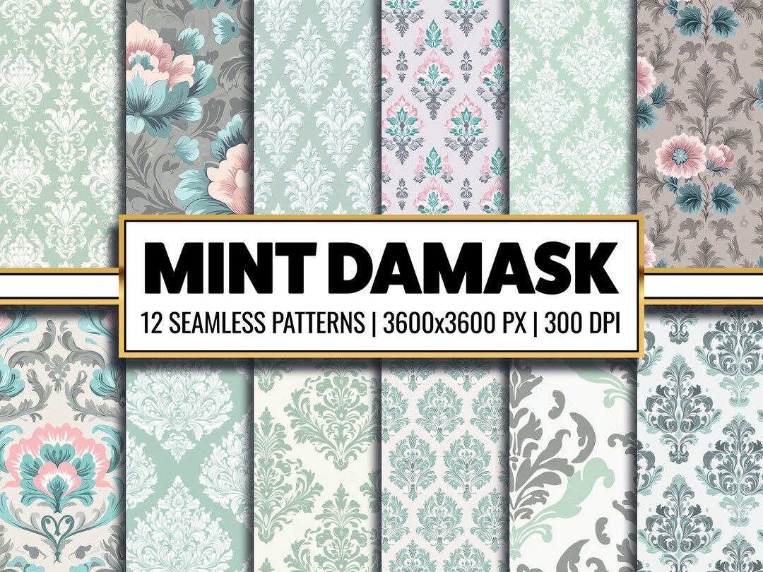 Mint Damask Digital Paper Damask Background Pastel Scrapbook Junk ...