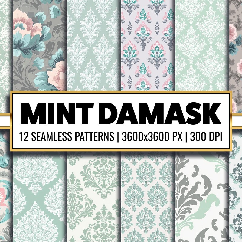 Mint Damask - Etsy